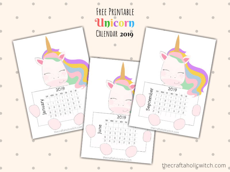 Free Printable Unicorn Calendar 2019 | The Craftaholic Witch
