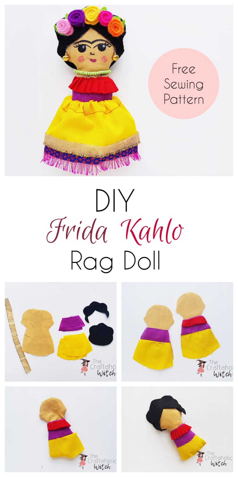DIY Frida Kahlo Doll - Easy Rag Doll Pattern with free PDF